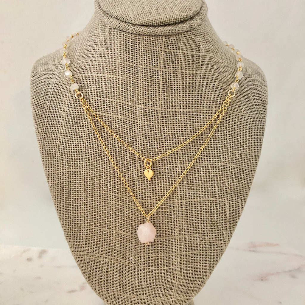 Layered Necklace ~ moonstone & rose quartz – Sabina Furst Designs